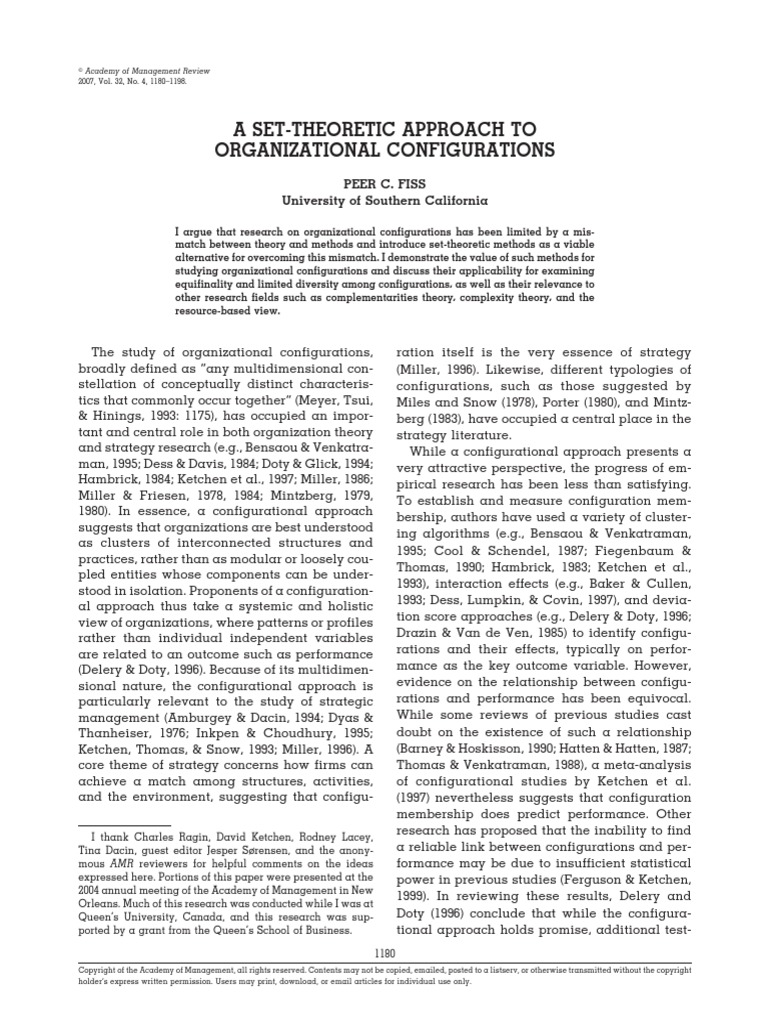 Fiss2007 A Set Theoretic Approach To Organizational Configurations Pdf
