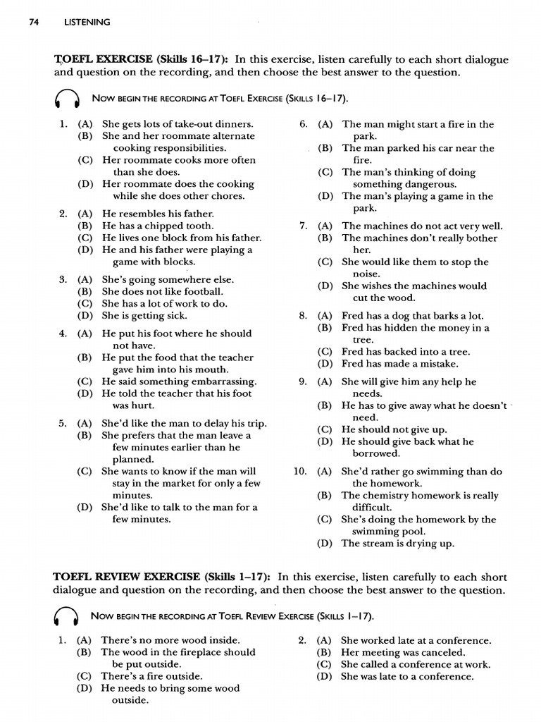 TOEFL Exercises (16-17) and (1-17) | PDF