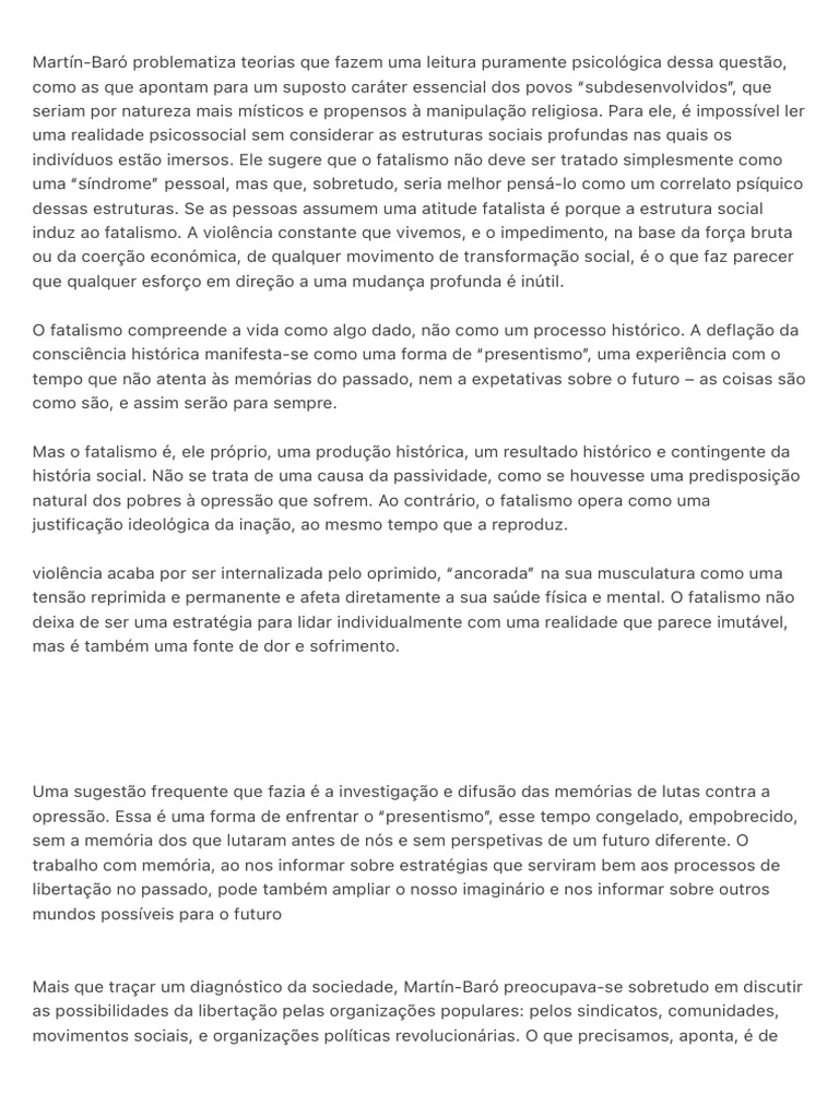 Martín-Baró - Psicologia Da Libertação | PDF