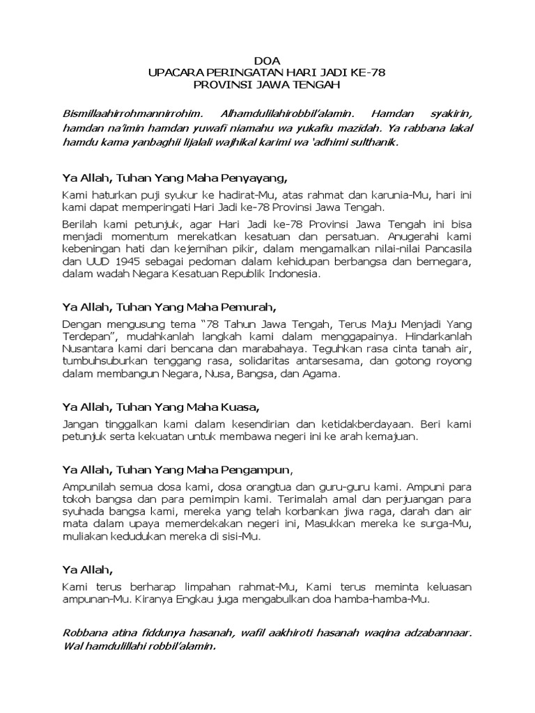 Doa Hari Jadi 78 | PDF