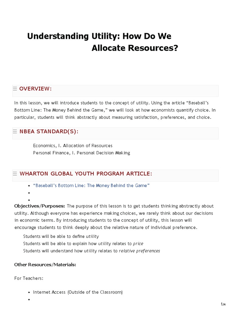 Understanding-Utility - 1 Lesson Plan | PDF