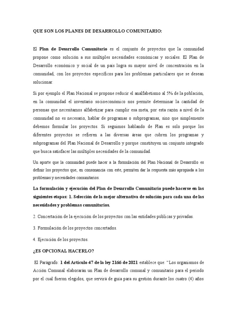 Plan de Desarrollo Comunitario: Guía Práctica | PDF