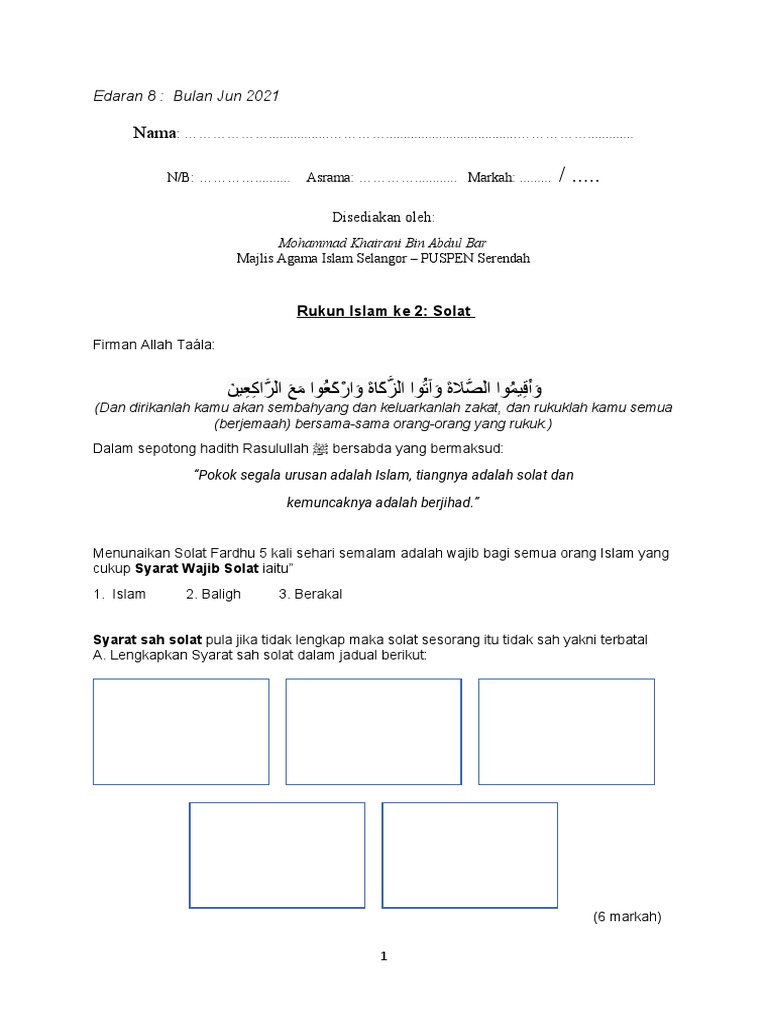 Latihan Rukun dan Syarat Solat | PDF