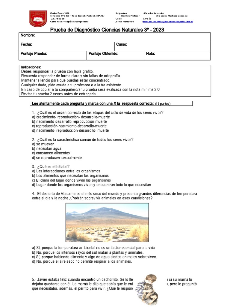 Prueba Diag. Cs. Nat 3° Revisadaa | PDF | Naturaleza