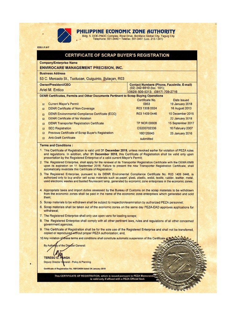 Peza Scrap Buyers Registration | PDF