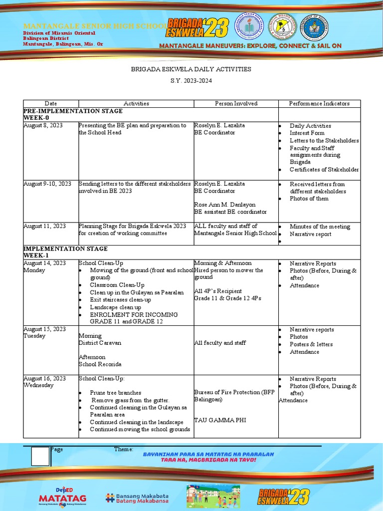 BE 2023 Daily Activities | PDF