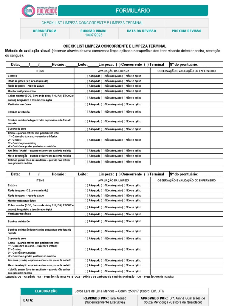Formulário - Check List Limpeza Concorrente e Limpeza Terminal | PDF
