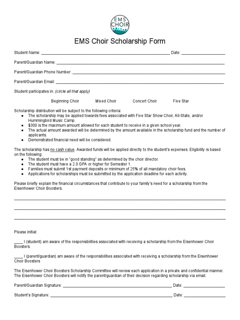 EMS Choir Scholarship Form | PDF