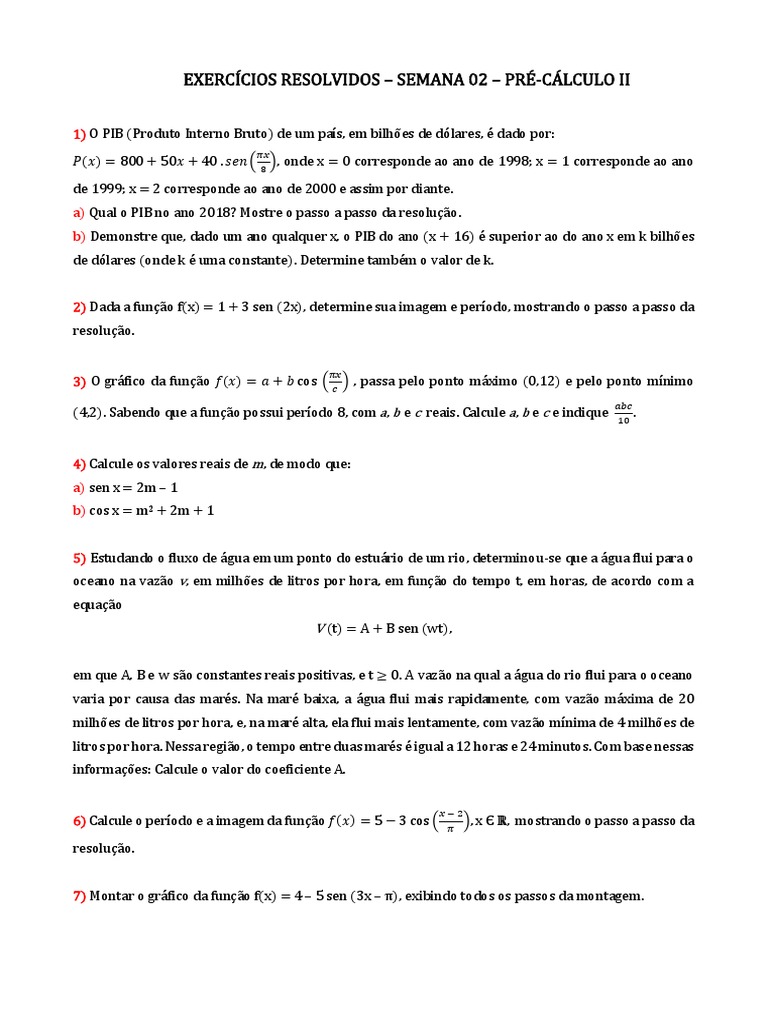 Exercicios Resolvidos Semana 2 Pre Calculo II | PDF