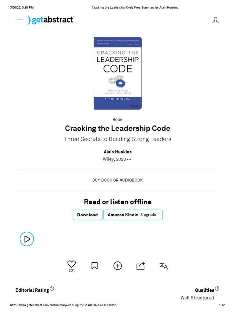 Cracking The Leadership Code Free Summary by Alain Hunkins | PDF ...