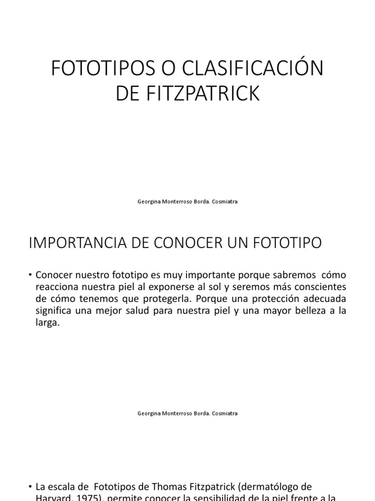 Fototipos o Clasificación de Fitzpatrick | PDF