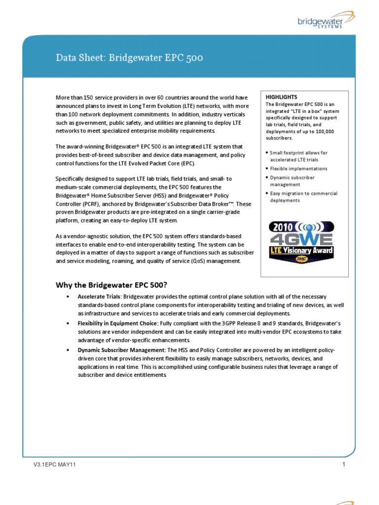 EPC 500 Datasheet V3 June2011 | PDF | Lte (Telecommunication) | Quality ...