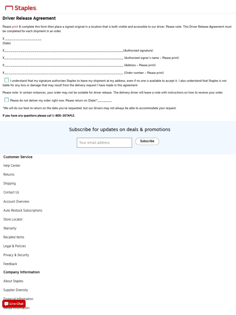 Staples Delivery Authorization Form | PDF