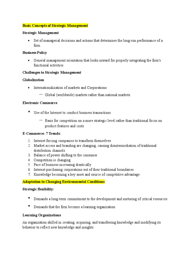 Key Concepts in Strategic Management | PDF | Strategic Management ...