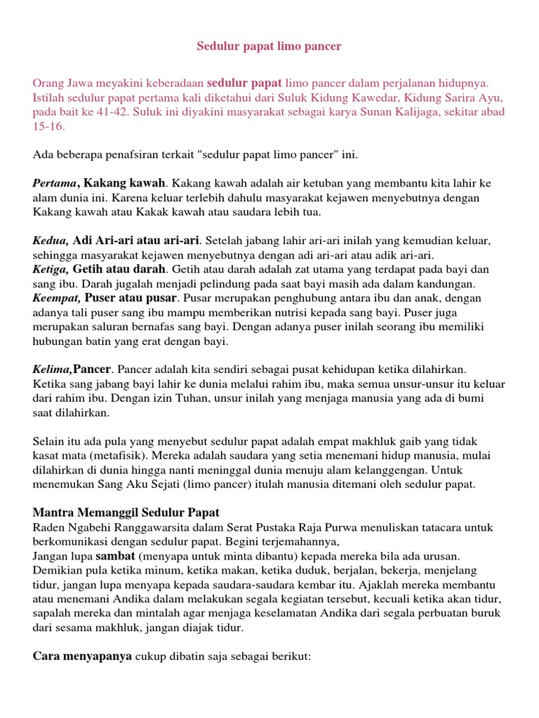 Sedulur Papat Limo Pancer | PDF