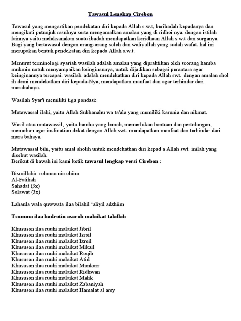 Tawasul Lengkap Cirebon | PDF