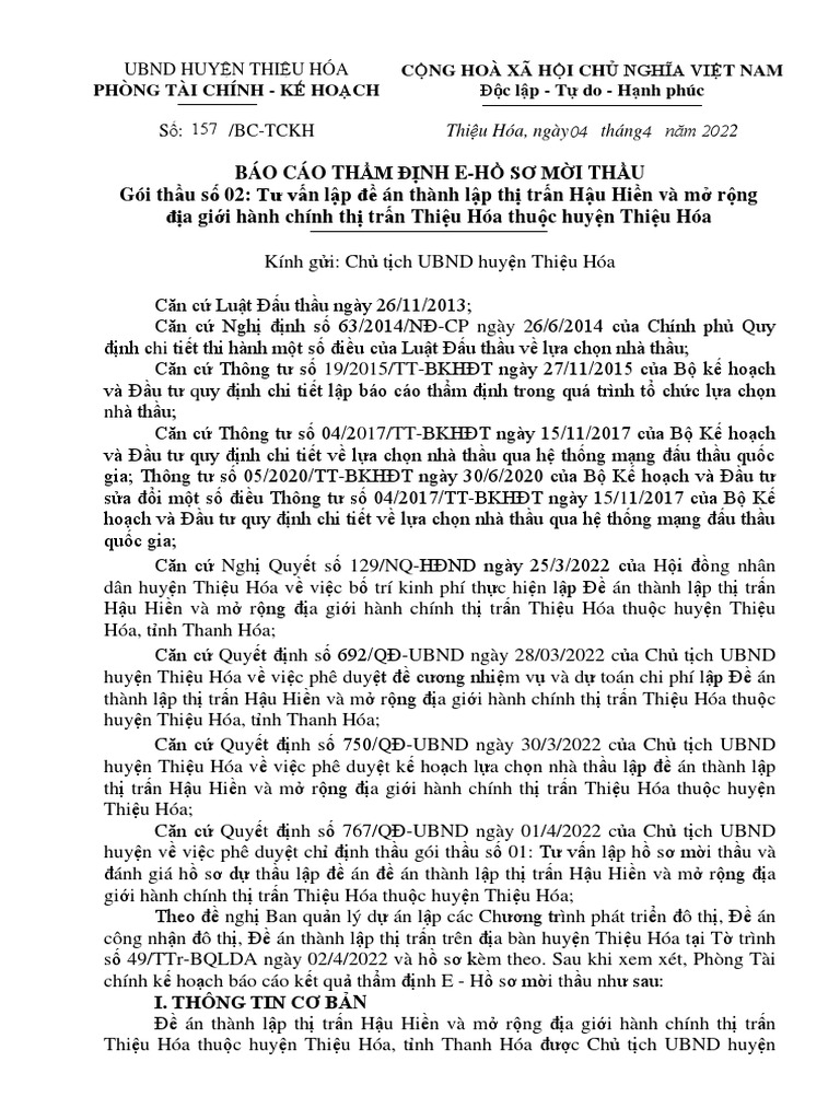 2022.04. Bao Cao Tham Dinh HSMT DA TLTT 826 | PDF