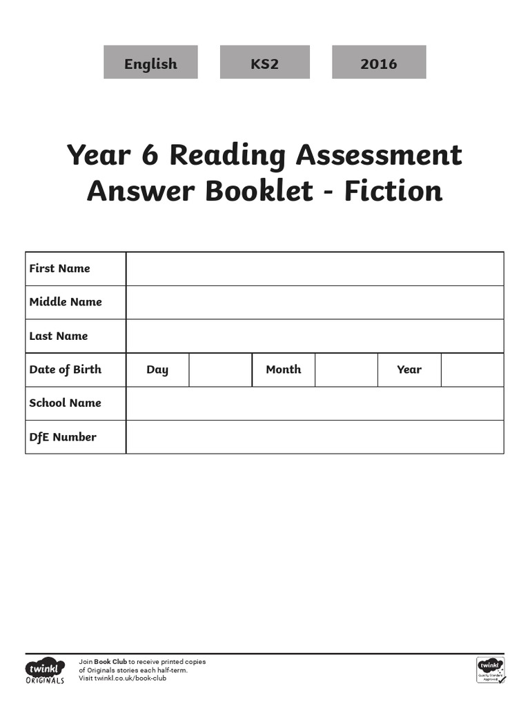 Year 6 Reading Assessment - Fiction - Answer Booklet | PDF | Poetry