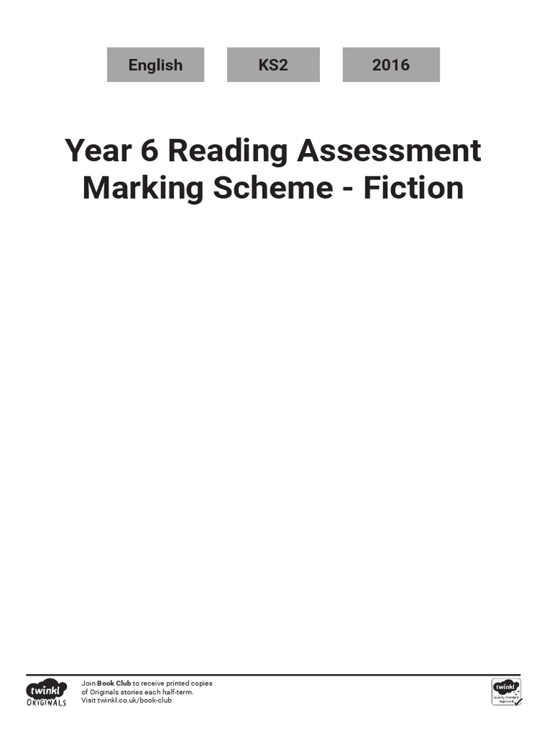Year 6 Reading Assessment - Fiction Marking Scheme | PDF
