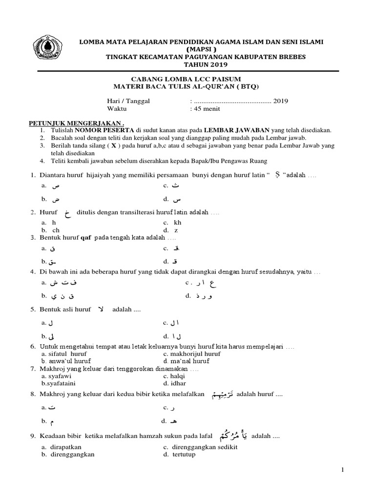 Soal BTQ 20192 | PDF
