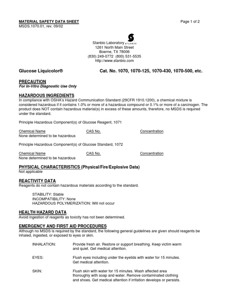 Glucose | PDF | Laboratories | Hazards
