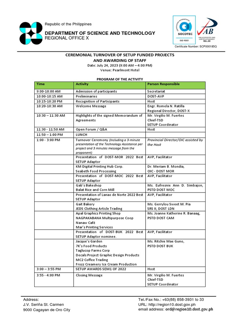 DOST-X SETUP Projects Turnover Ceremony | PDF
