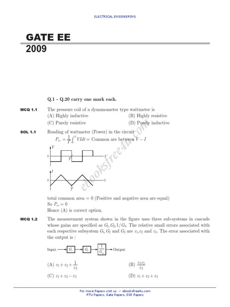 Ee Gate 2009 Pdf Electric Motor Operational Amplifier