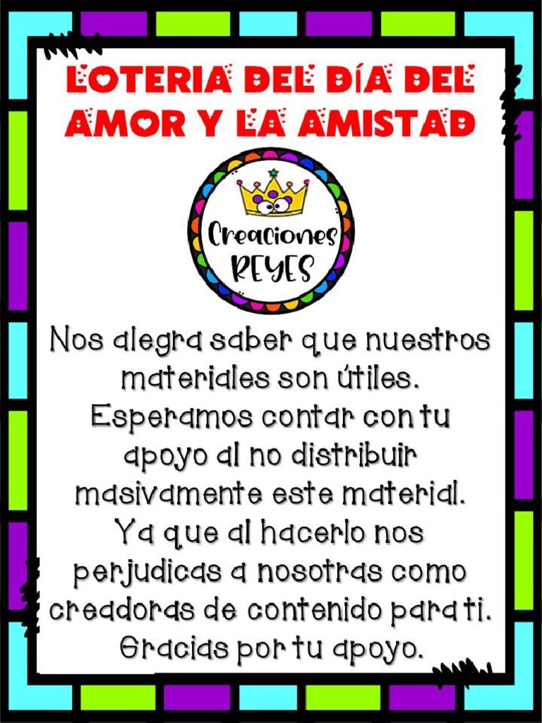 Loteria Dia Del Amor y La Amistad-Creaciones Reyes | PDF