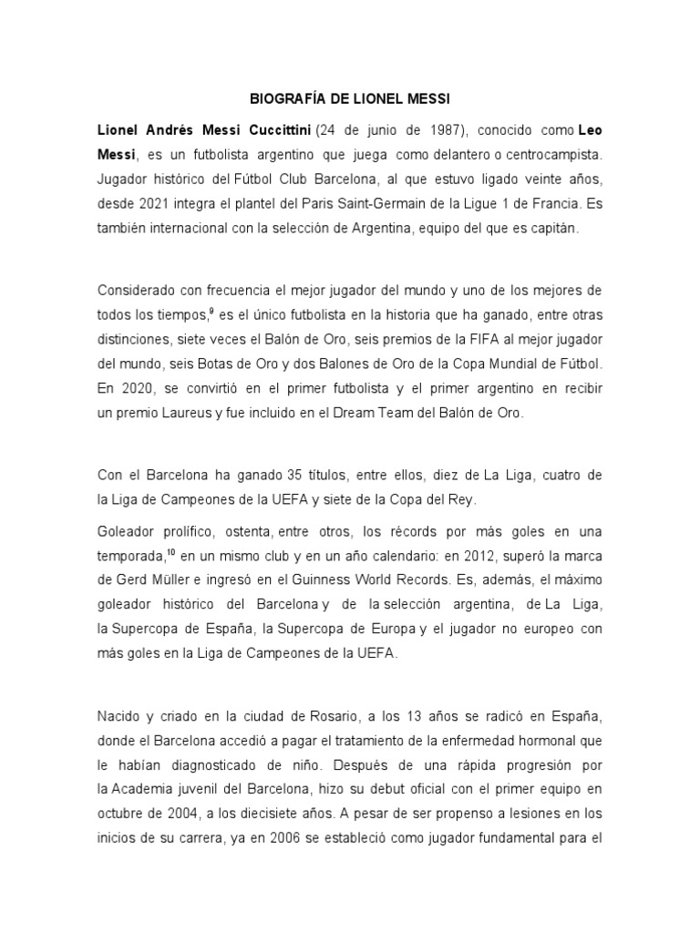 Biografía de Lionel Messi | Descargar gratis PDF | Lionel Messi | FC ...