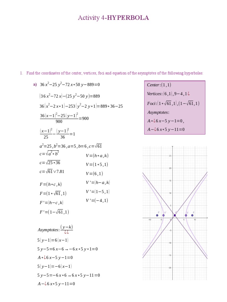 Hyperbola Equation Exercises | PDF