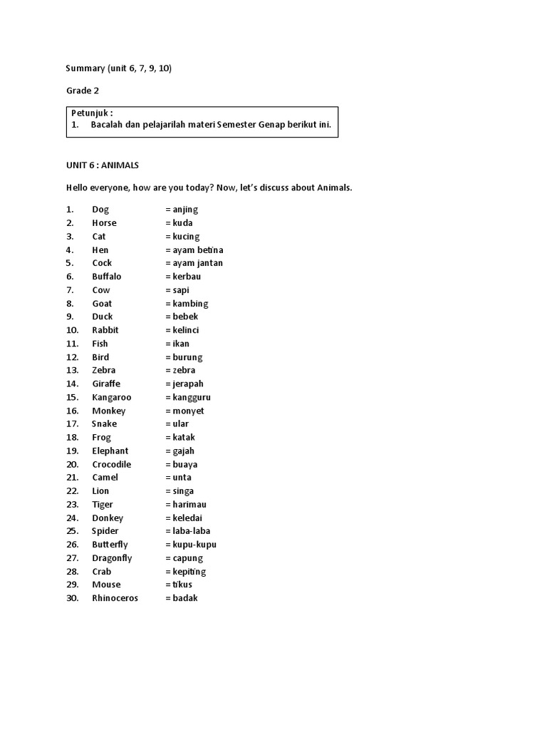 Summary Grade 2 (Unit 6,7,9,10) | PDF