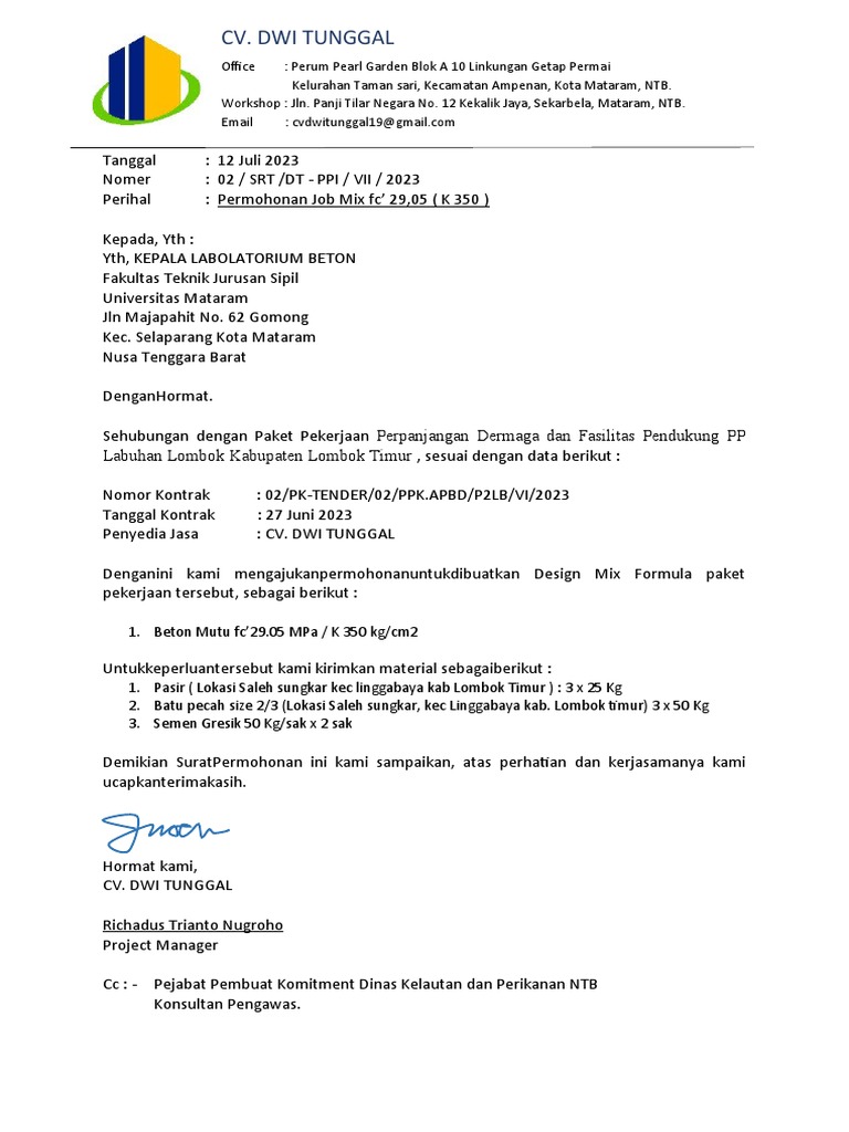 Permohonan Job Mix Design Beton | PDF