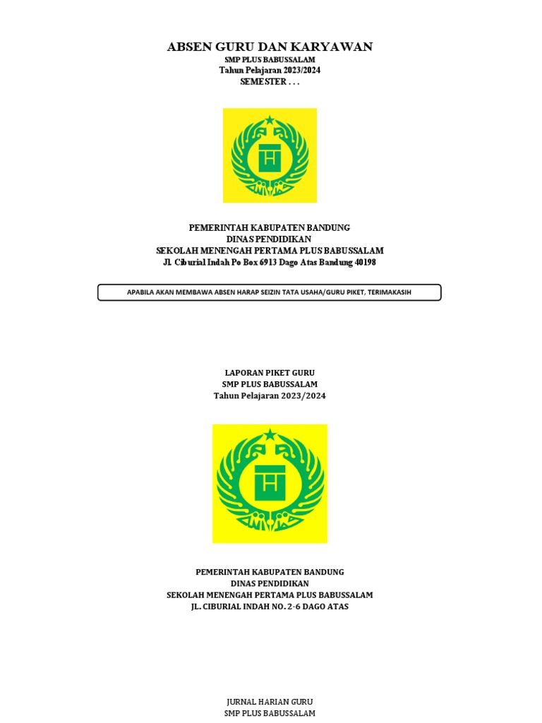 Cover DAFTAR ABSEN GURU, PIKET, JURNAL | PDF