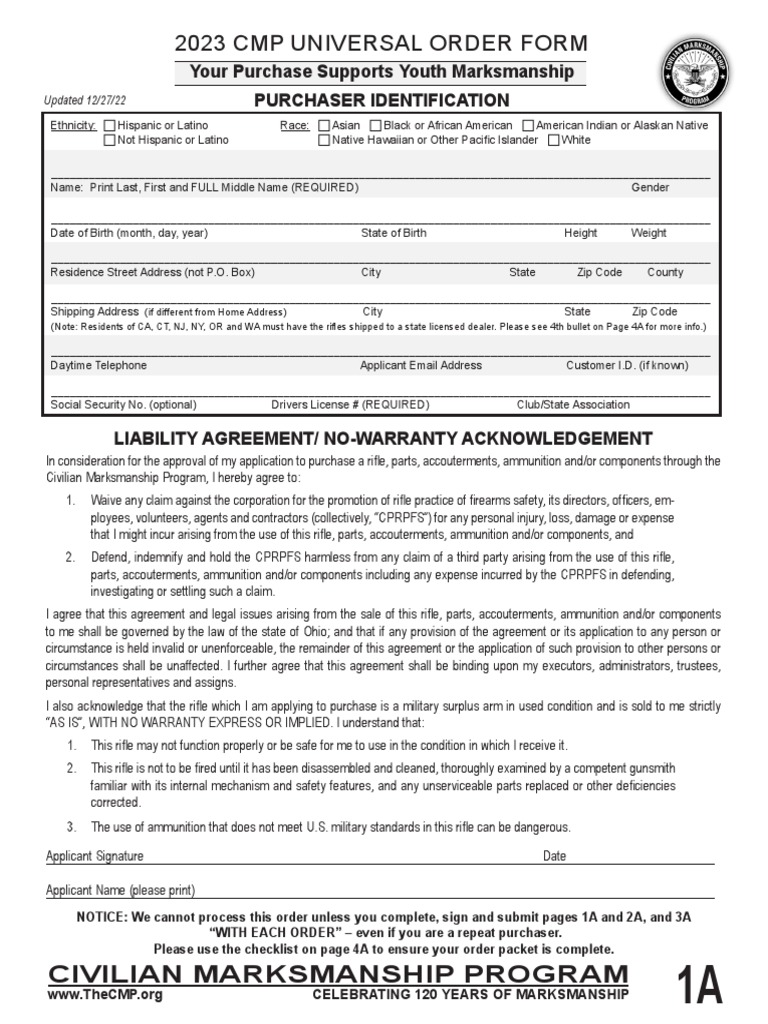 CMP Rifle Purchase Form | PDF