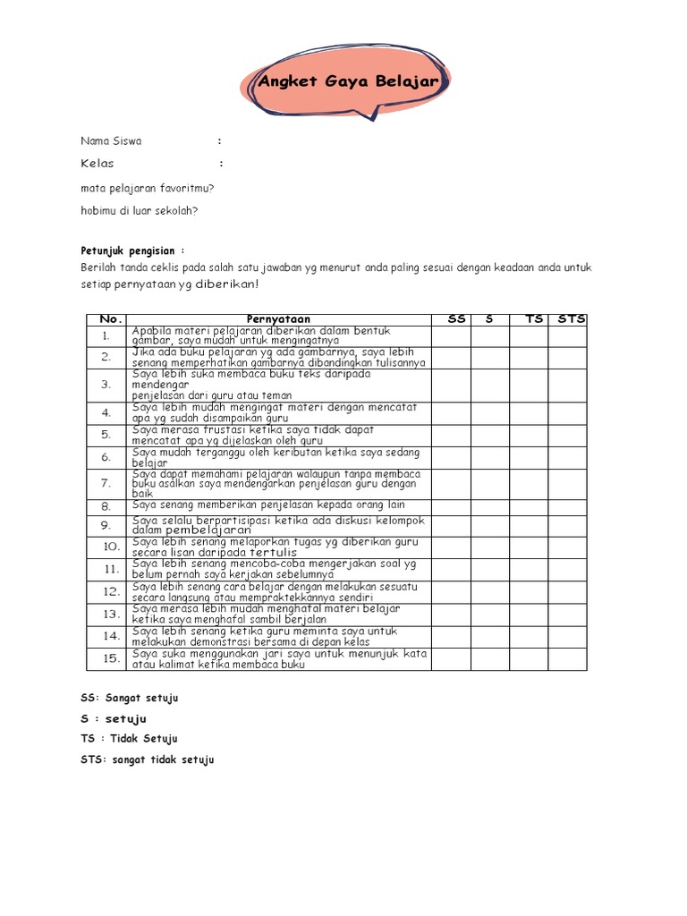 Angket Gaya Belajar | PDF