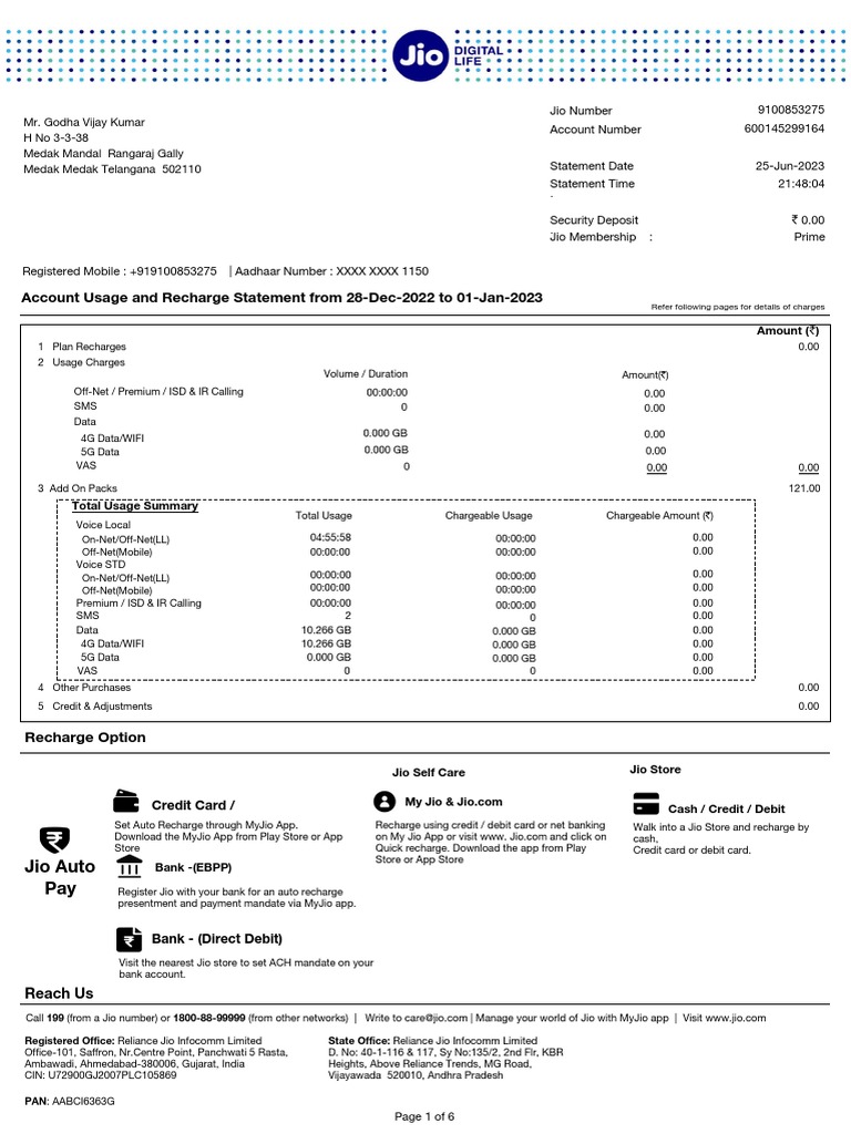Account Usage and Recharge Statement From 28-Dec-2022 To 01-Jan-2023 ...