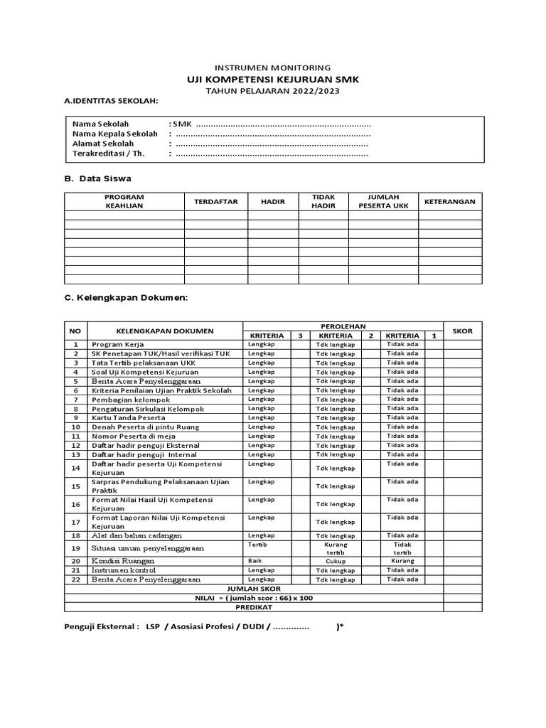 Instrumen Monitoring UKK 2023 | PDF