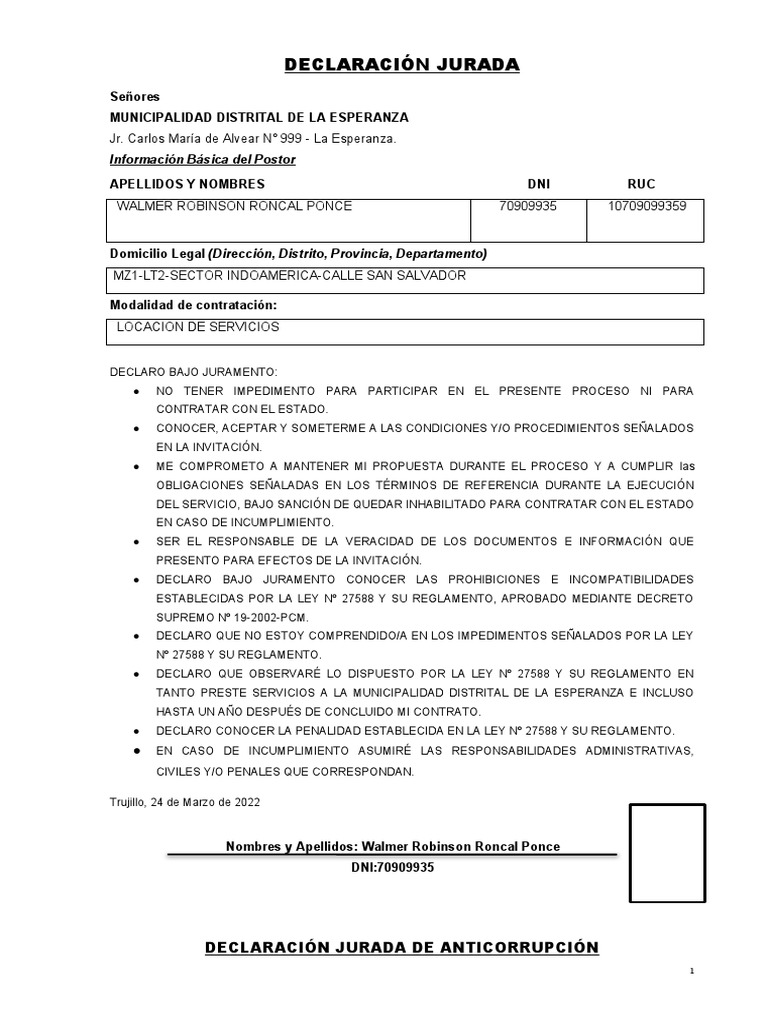 Declaracion Jurada-Formatos | PDF | Ciencias sociales