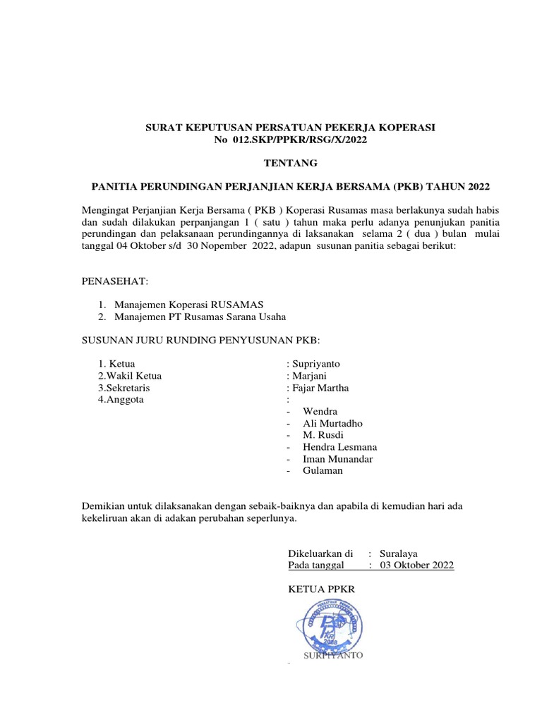 SK Juru Perundingan PKB 2022 | PDF