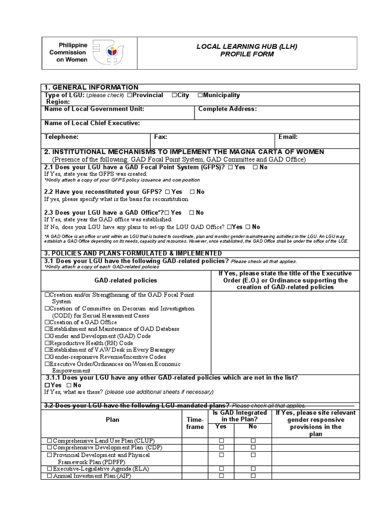 LGU GAD Profile and Implementation Form | PDF