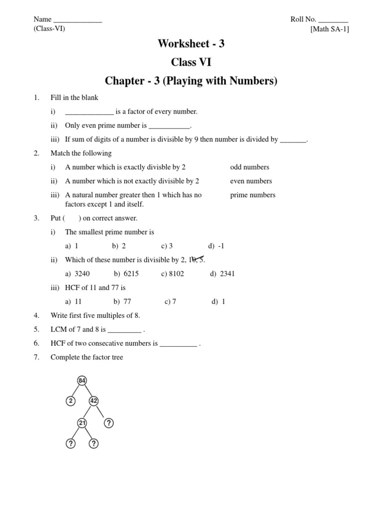 CBSE Class 6 Playing With Numbers Worksheet | PDF