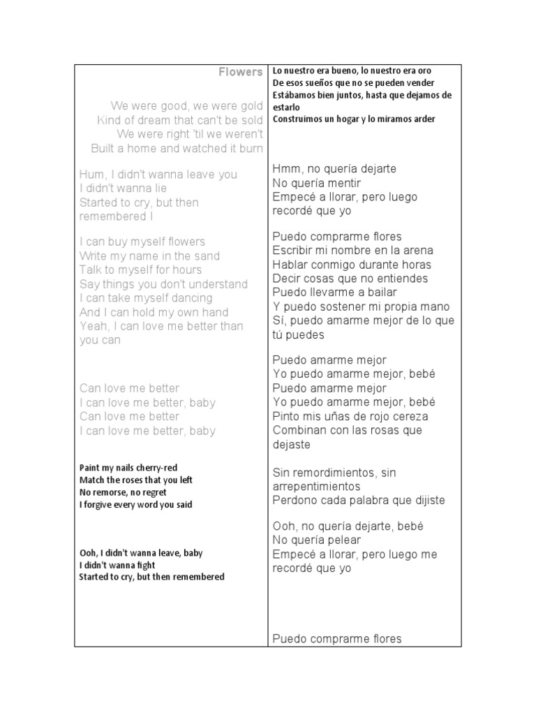 CANCIONES EN INGLES Flowers Mama | PDF