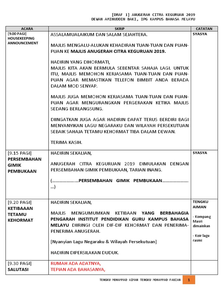 Teks Pengacara Ack 2019 | PDF
