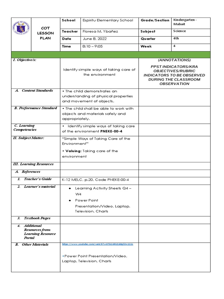 COT Lesson Plan | PDF | Learning | Teachers