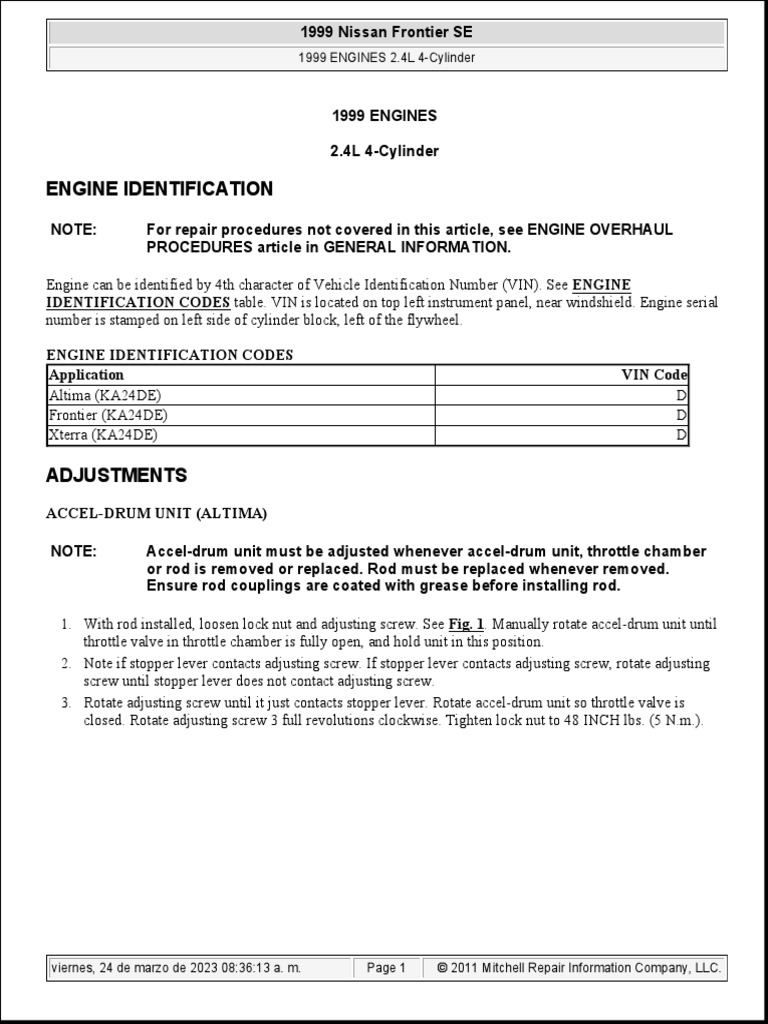 KA24DE Engine Torque Specifications | PDF | Piston | Bearing (Mechanical)