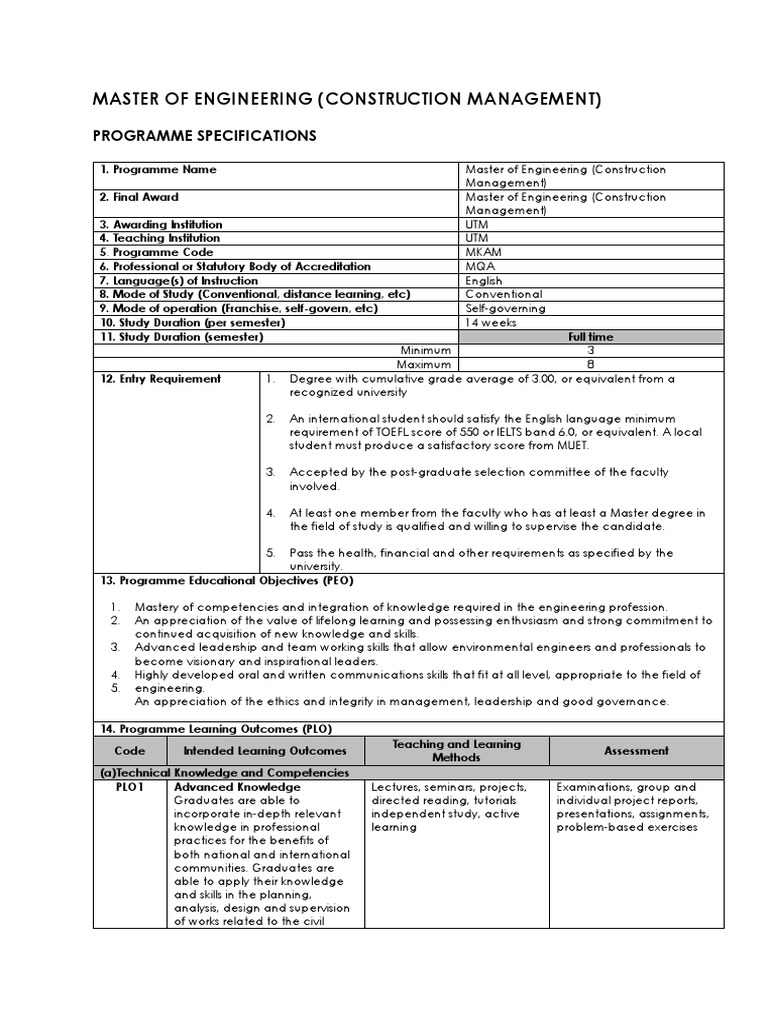 MASTER-OF-ENGINEERING-CONSTRUCTION-MANAGEMENT | PDF