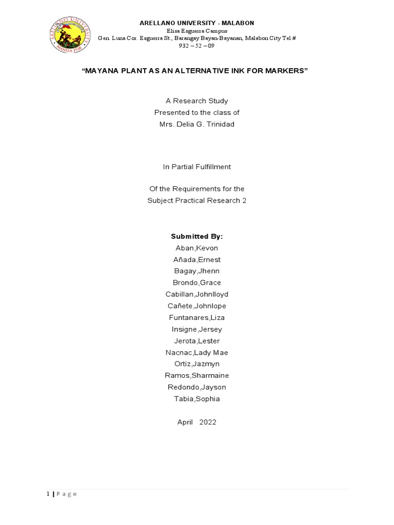 MAYANA PLANT AS AN ALTERNATIVE INK FOR MARKERS STEM12-1A (Template) | PDF