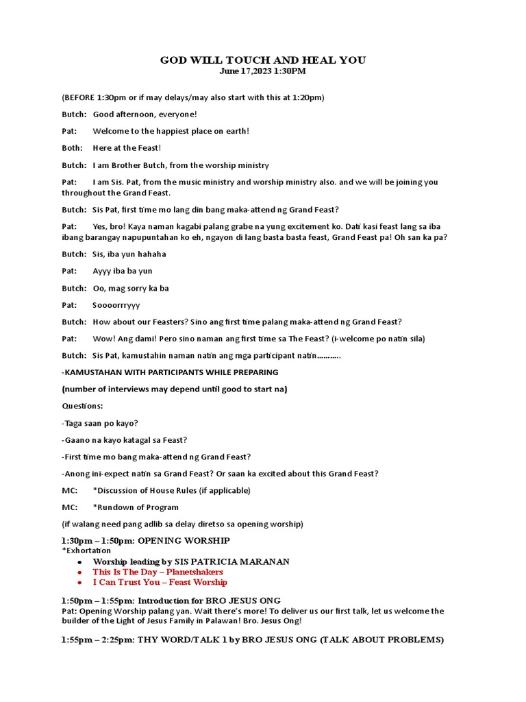 Grand Feast MC Script v3 | PDF | Worship