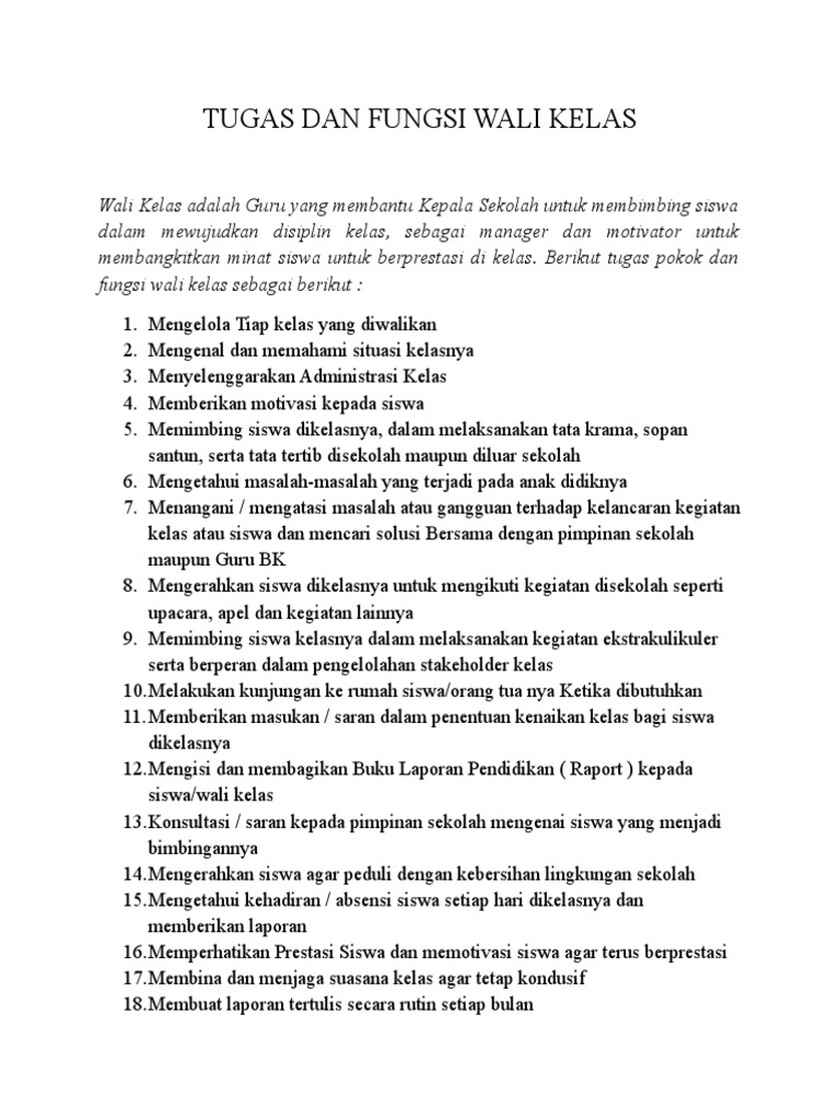 Tugas Dan Fungsi Wali Kelas & Guru BK | PDF