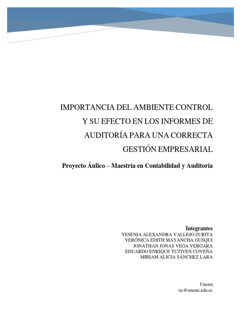 Proyecto Aulico Importancia de Ambiente de Control y Su Efecto en Los ...